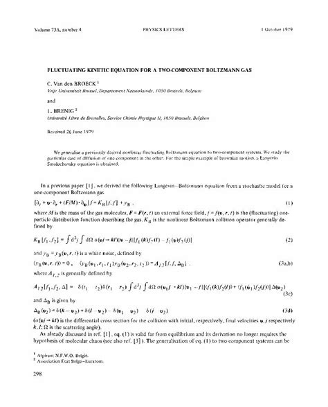 Pdf Fluctuating Kinetic Equation For A Two Component Boltzmann Gas