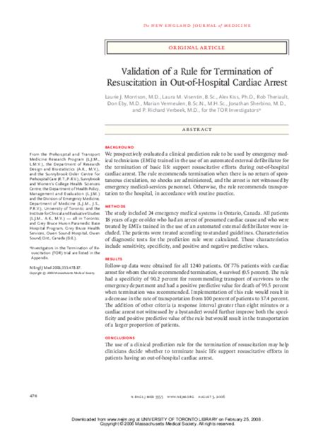 Pdf Validation Of A Rule For Termination Of Resuscitation In Out Of