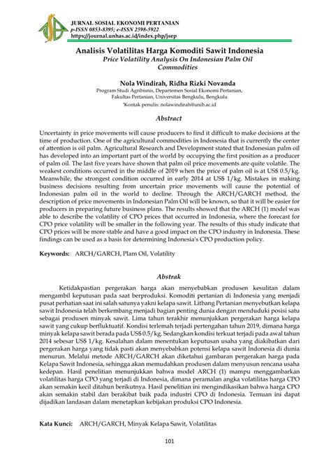 Pdf Price Volatility Analysis On Indonesian Palm Oil Commodities By Model Arch Garch
