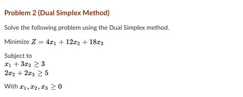 Solved Problem Dual Simplex Method Solve The Following Chegg