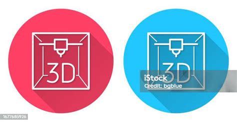 3d 프린터 빨간색 또는 파란색 배경에 긴 그림자가 있는 둥근 아이콘 3d 스캔에 대한 스톡 벡터 아트 및 기타 이미지 3d 스캔 3차원 인쇄 3차원 형태 Istock