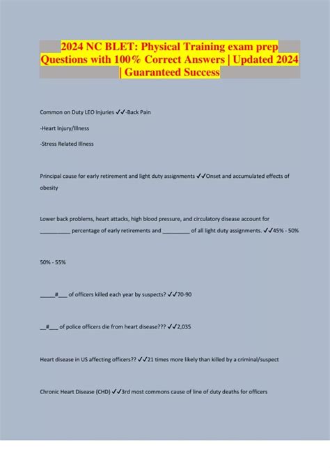 2024 Nc Blet Physical Training Exam Prep Questions With 100 Correct Answers Updated 2024