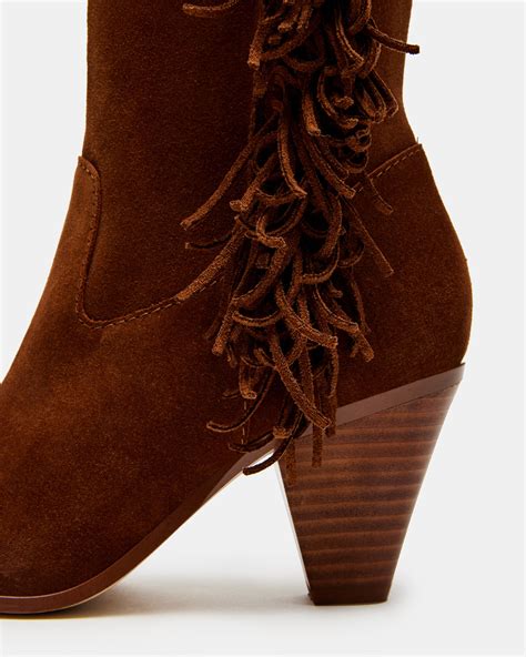 Manes Chestnut Suede Fringe Western Boots Womens Boots Steve Madden
