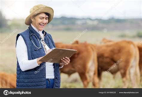 Cow Veterinary Agriculture Woman Clipboard Growth Inspection Checklist