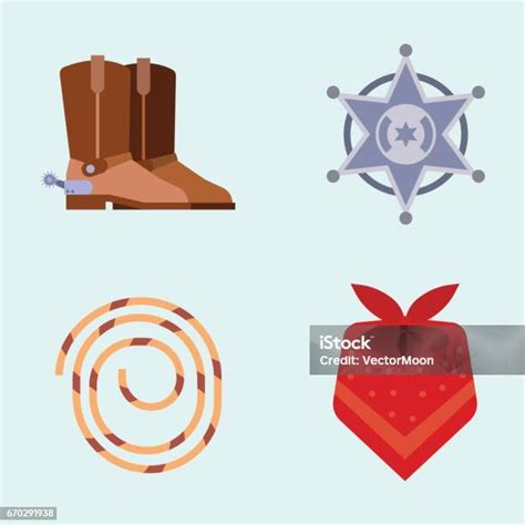 와일드 웨스트 요소 설정 아이콘 카우보이 로데오 장비 및 다른 액세서리 벡터 일러스트 레이 션 카우보이 부츠에 대한 스톡 벡터 아트 및 기타 이미지 Istock