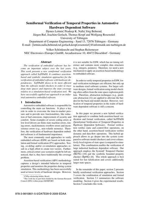 Pdf Semiformal Verification Of Temporal Properties In Automotive Hardware Dependent Software