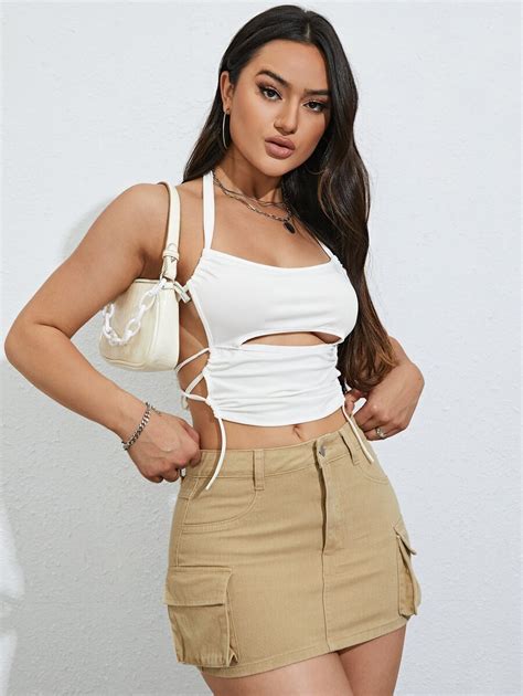 Shein X Shawty Bae Shein Icon Falda En Mezclilla Con Bolsillo Lateral