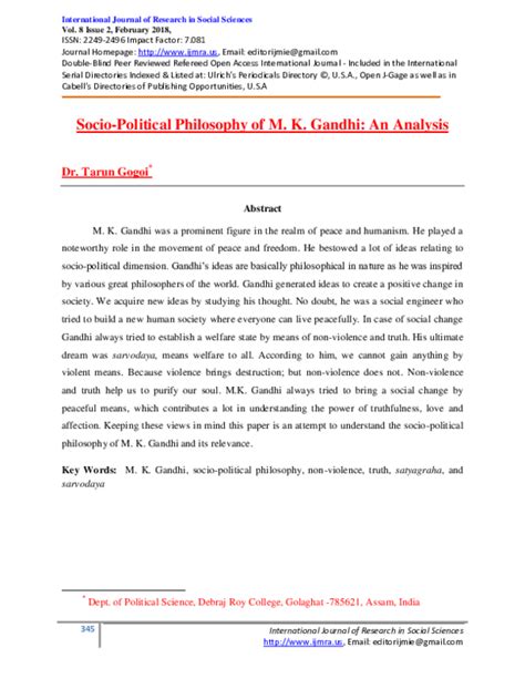 Pdf Socio Political Philosophy Of M K Gandhi An Analysis