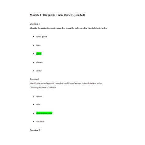 HIT Module Diagnosis Term Review Graded Course Resources