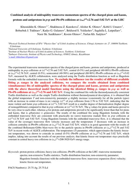 Pdf Combined Analysis Of Midrapidity Transverse Momentum Spectra Of The Charged Pions And