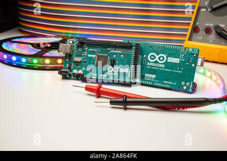 Arduino Mega Front And Back Displayed With Led Strip Multimeter