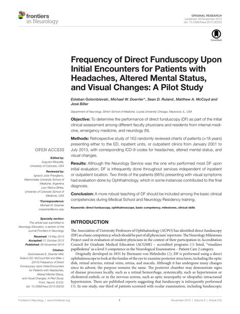 Pdf Frequency Of Direct Funduscopy Upon Initial Encounters For