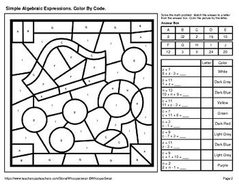 Simple Algebraic Expressions Color By Code Coloring Pages Pirates