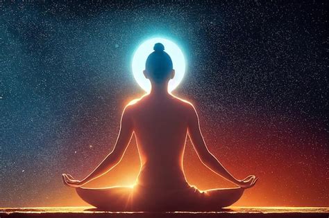 Ilustração d da mulher na posição de lótus meditando no fundo da via láctea do espaço das
