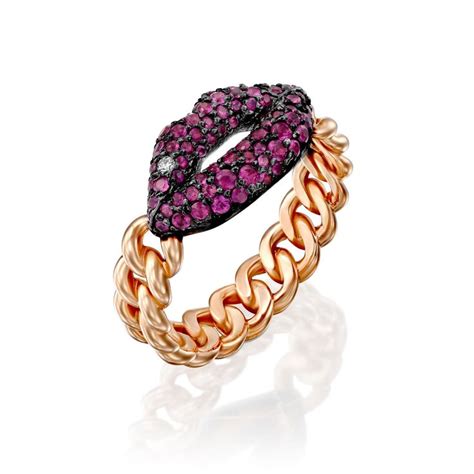 Lips Ring Gold Diamond 18k Women Men Jewelry Natural Ruby And Diamonds