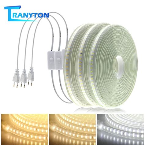 220v Led 스트립 120led 8 W M Eu 플러그 및 스위치 포함 눈부신 유연한 Led 조명 방수 야외용 Led