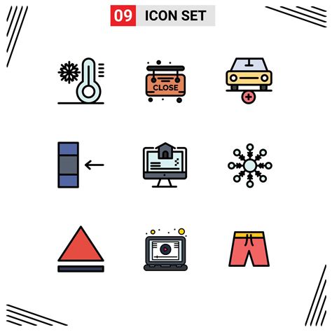 Mobile Interface Filledline Flat Color Set Of 9 Pictograms Of Estate Computer Car Import Column