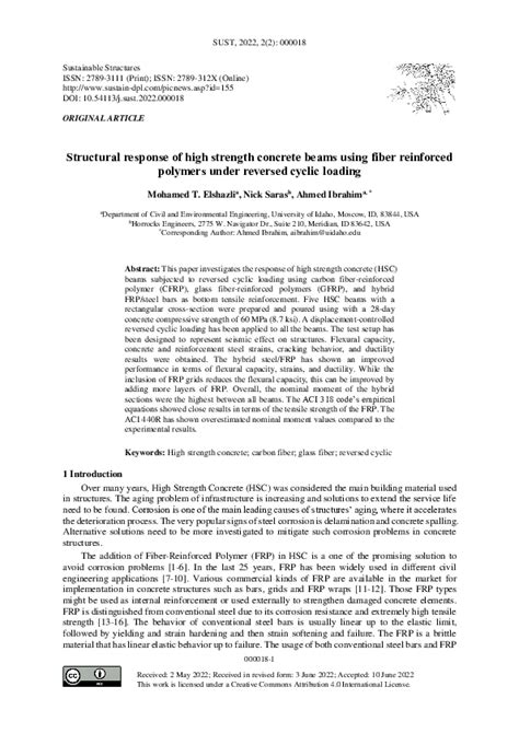Pdf Structural Response Of High Strength Concrete Beams Using Fiber Reinforced Polymers Under