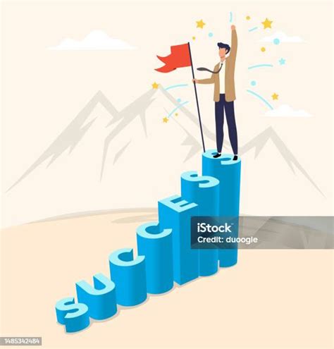 사다리 성공을 응원하는 성공 사업가 목표 성공 야망 성취 및 도전에 대한 비즈니스 개념 해결책에 대한 스톡 벡터 아트 및 기타