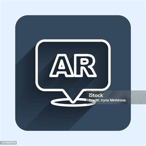 긴 그림자 배경으로 격리 된 화이트 라인 증강 현실 Ar 아이콘 가상 미래 웨어러블 장치 파란색 정사각형 버튼 벡터 3차원
