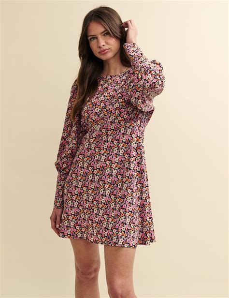 Pink Floral Puff Sleeve Maddie Mini Dress