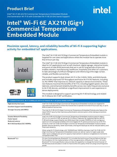 Intel Wifi 6e Ax210 Commercial Temp Embedded Module Product Brief 0622 Pdf Wi Fi Ieee