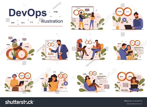 Devops Concept People Scene Set Men Stock Vector Royalty Free 2162186379 Shutterstock