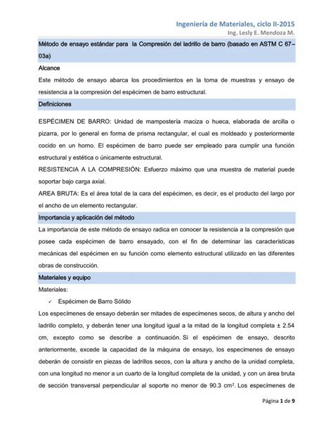 PDF Método de Ensayo Estándar Para La Compresión Del Ladrillo de