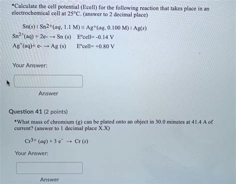 Solved Calculate The Cell Potential Ecell For The