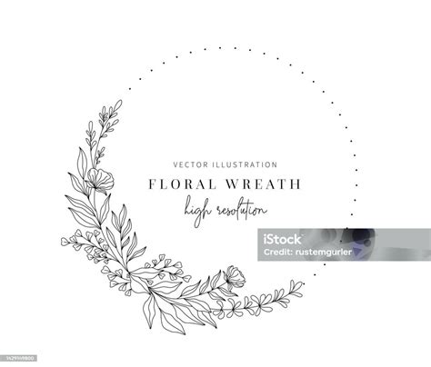 손으로 그린 꽃 화환 청첩장을위한 나뭇잎이있는 꽃 화환 꽃 식물에 대한 스톡 벡터 아트 및 기타 이미지 꽃 식물 원형 꽃