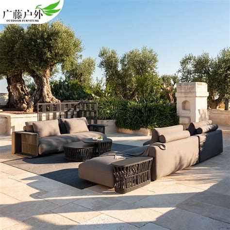 북유럽 야외 정원 호텔 등나무 직조 코너 라운지 소파 파티오 발코니 가구 티몬