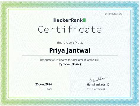 Priya Jantwal On Linkedin Python Certification Hackerrank Programming Softwaredevelopment