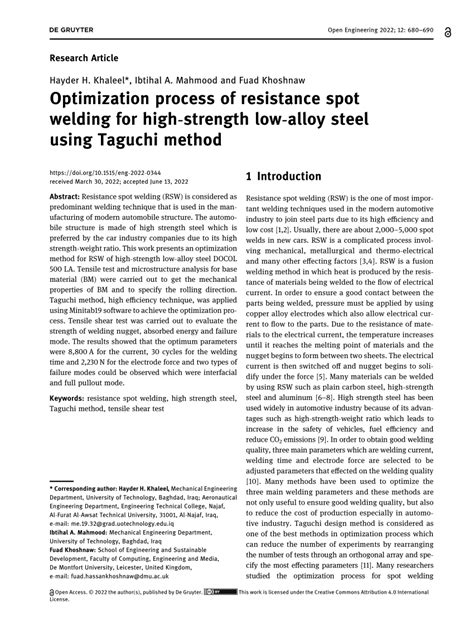 pdf optimization process of resistance spot welding for high strength