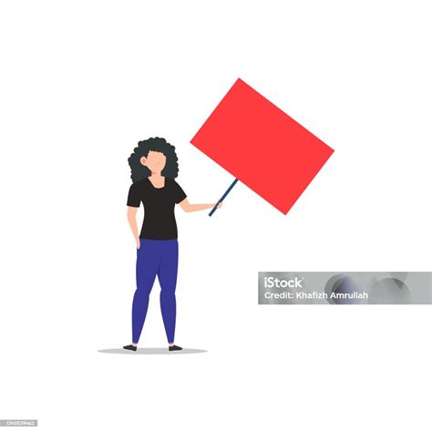 卡通人物插圖年輕女子拿著空白的標語牌平站著女性抗議者或活動家政治會議和抗議向量概念孤立向量圖形及更多人圖片 人 動作 卡通 Istock