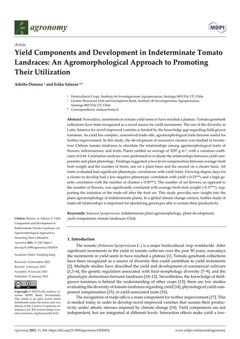 Pdf Yield Components And Development In Indeterminate Tomato Landraces An Agromorphological