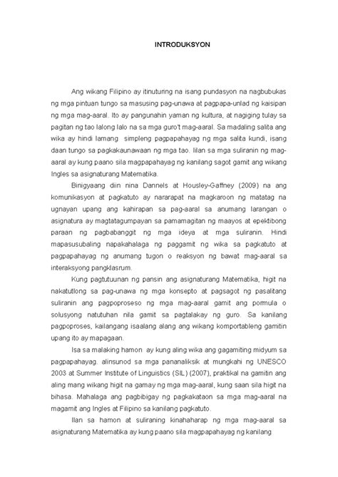 Research Ella Thesa Tae Nigga Introduksyon Ang Wikang Filipino Ay Itinuturing Na Isang