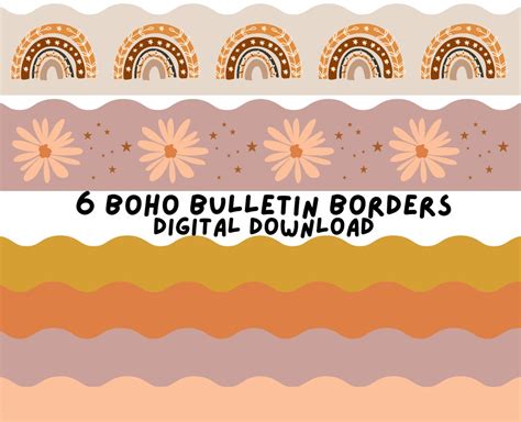 Printable Boho Rainbow Bulletin Borders Neutral Bulletin Board Theme