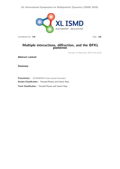 Pdf Multiple Interactions Diffraction And The Bfkl Pomeron