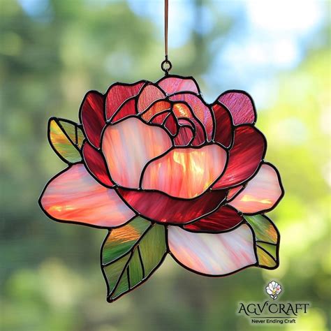 Peony Stained Glass Pattern Peony Suncatcher Flower Art Stained Glass