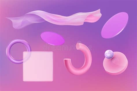 3D Glass Shapes Abstract Geometric Elements Squares And Circles