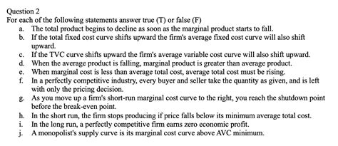 Solved Indicate Whether Each Of The Following Statements Is