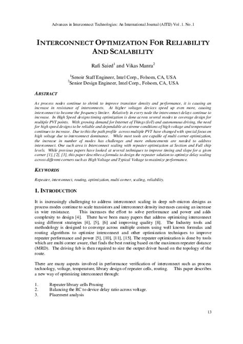 Pdf Interconnect Optimization For Reliability And Scalability
