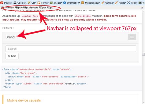 Bootstrap Why Does The Navbar Not Collapse At The Default 768px