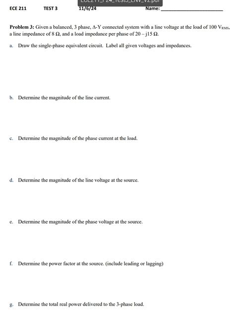 Solved Problem 3 Given A Balanced 3 ﻿phase Delta Y