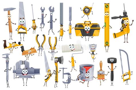 Cartoon Diy And Construction Tool Characters Stock Vector