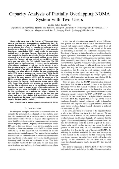 Pdf Capacity Analysis Of Partially Overlapping Noma System With Two Users