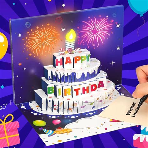 Lchentee Birthday Cake Fly Out Card Interactive 3D Birthday Card