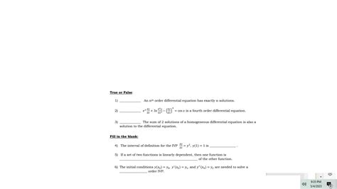 Solved True Or False 1 An Nth Order Differential Equation
