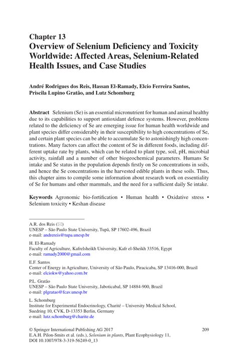 Pdf Overview Of Selenium Deficiency And Toxicity Worldwide Affected Areas Selenium Related