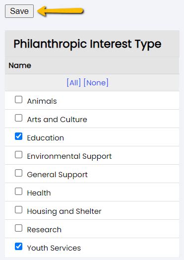 Assign Grant Types Philanthropic Interest Types To Profiles